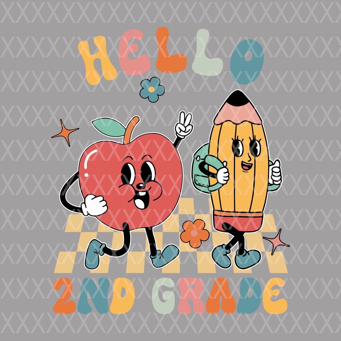 Hello 2nd Grade PNG: Retro Apple & Pencil Design (digital Download - Etsy