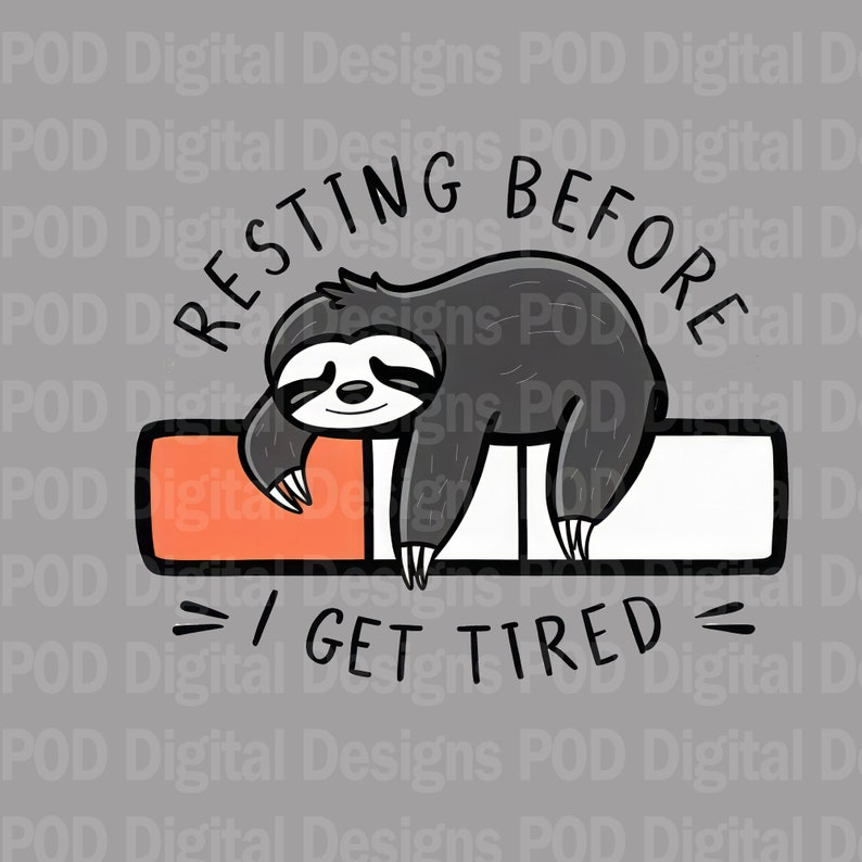 Transparent Png Resting Sloth Digital Image for Sublimation, DTF, POD ...