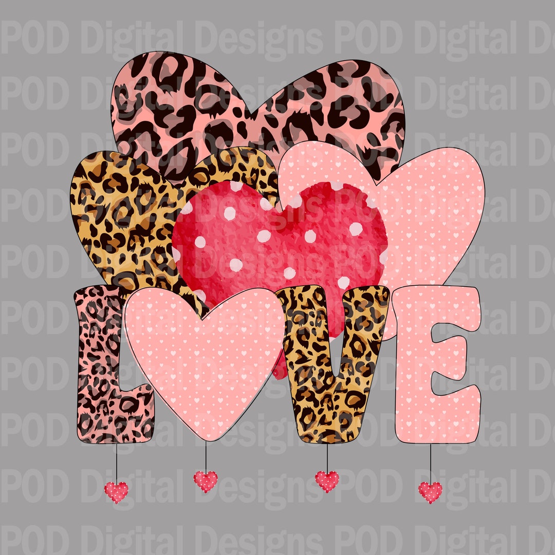 Valentine's Day Love Hearts PNG: Leopard Print, Polka Dot (digital ...