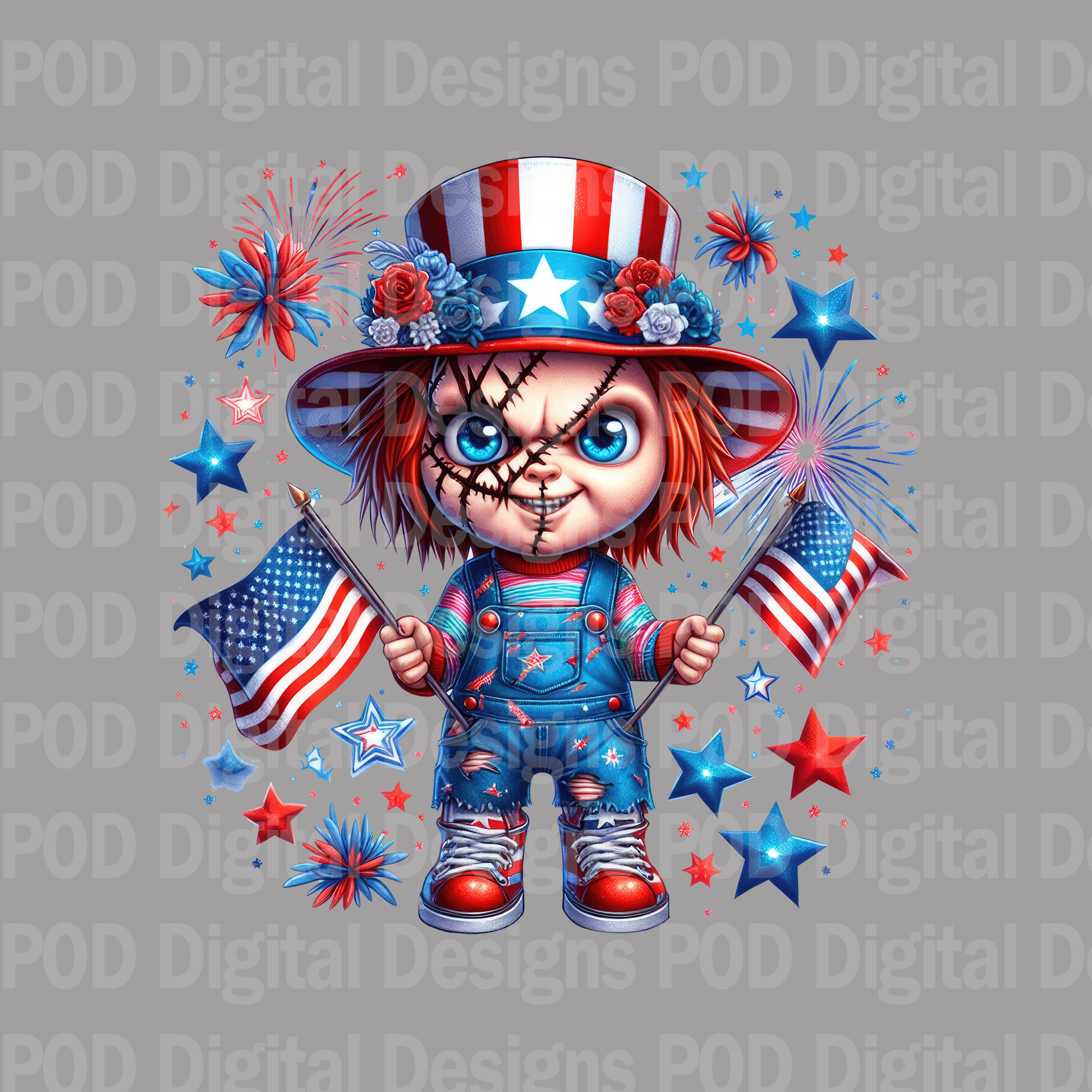 Transparent Png Patriotic Chucky Digital Image | Sublimation | DTF ...