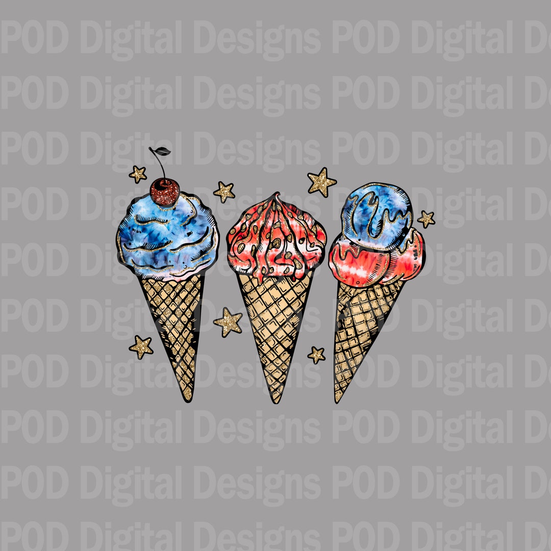 Glitter Ice Cream Cones Png for 4th of July - Digital Download for DTF ...