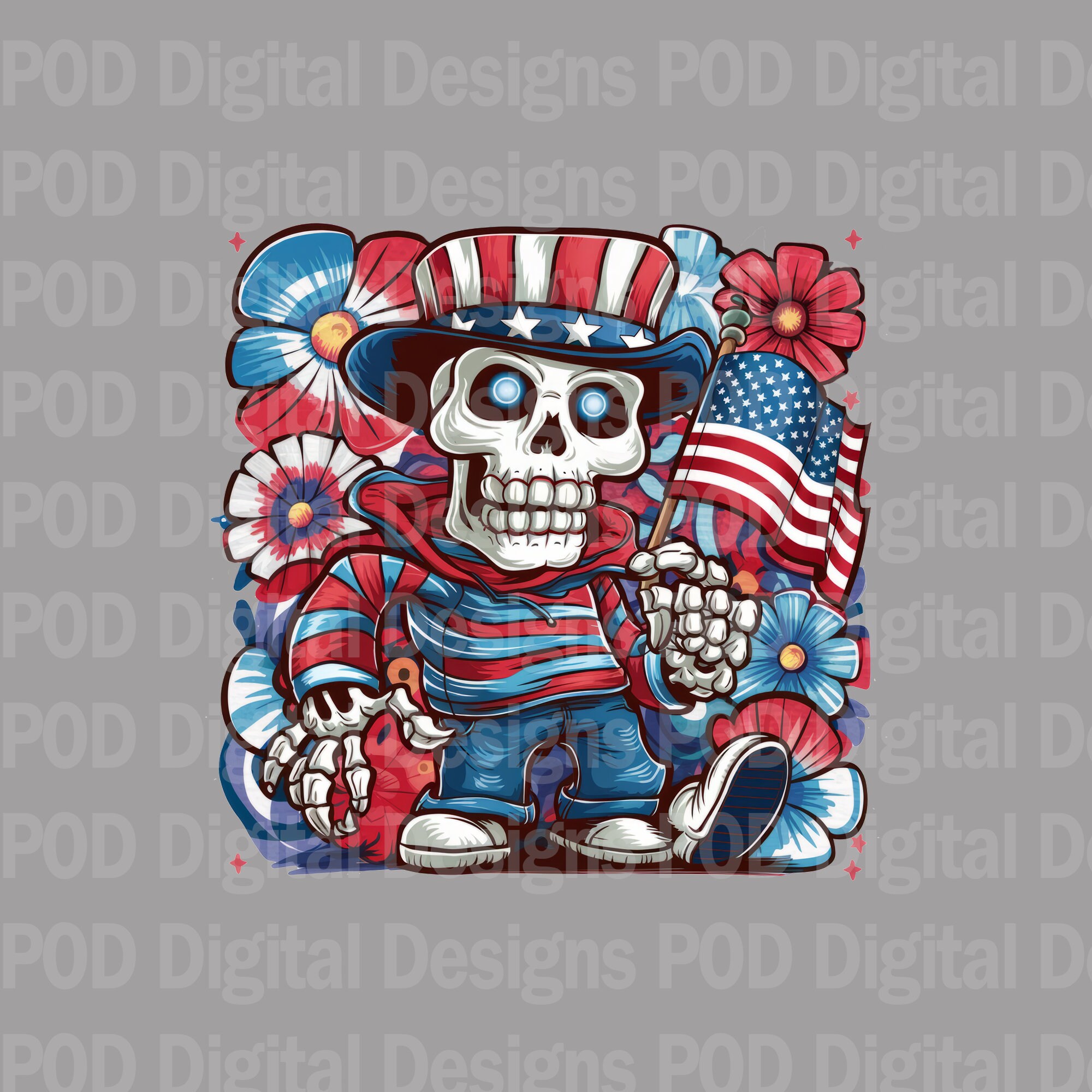 Transparent PNG Patriotic Skeleton, Digital Image | Sublimation | DTF ...