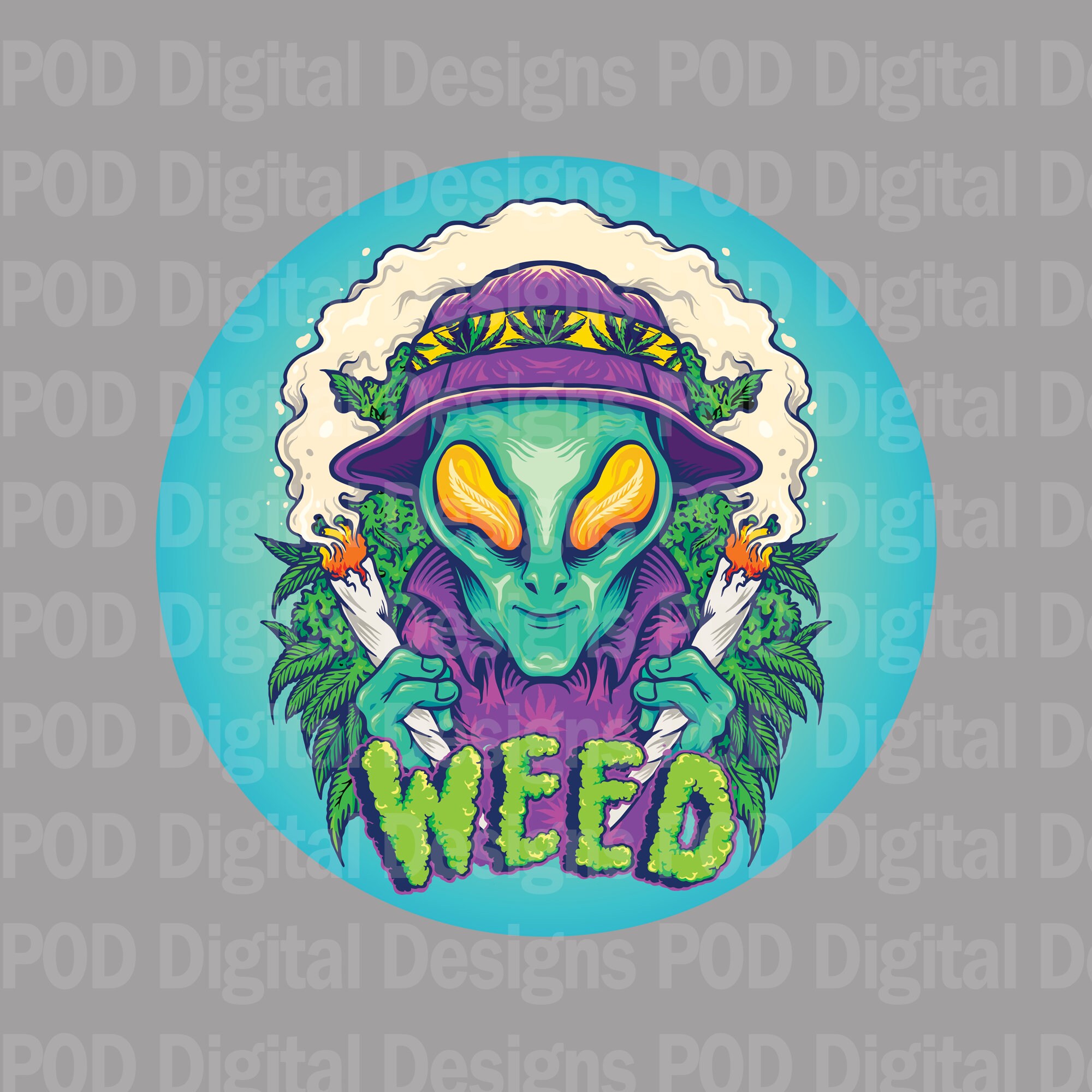 Transparent Png Blue Alien Weed | Sublimation | DTF | DTG - Etsy