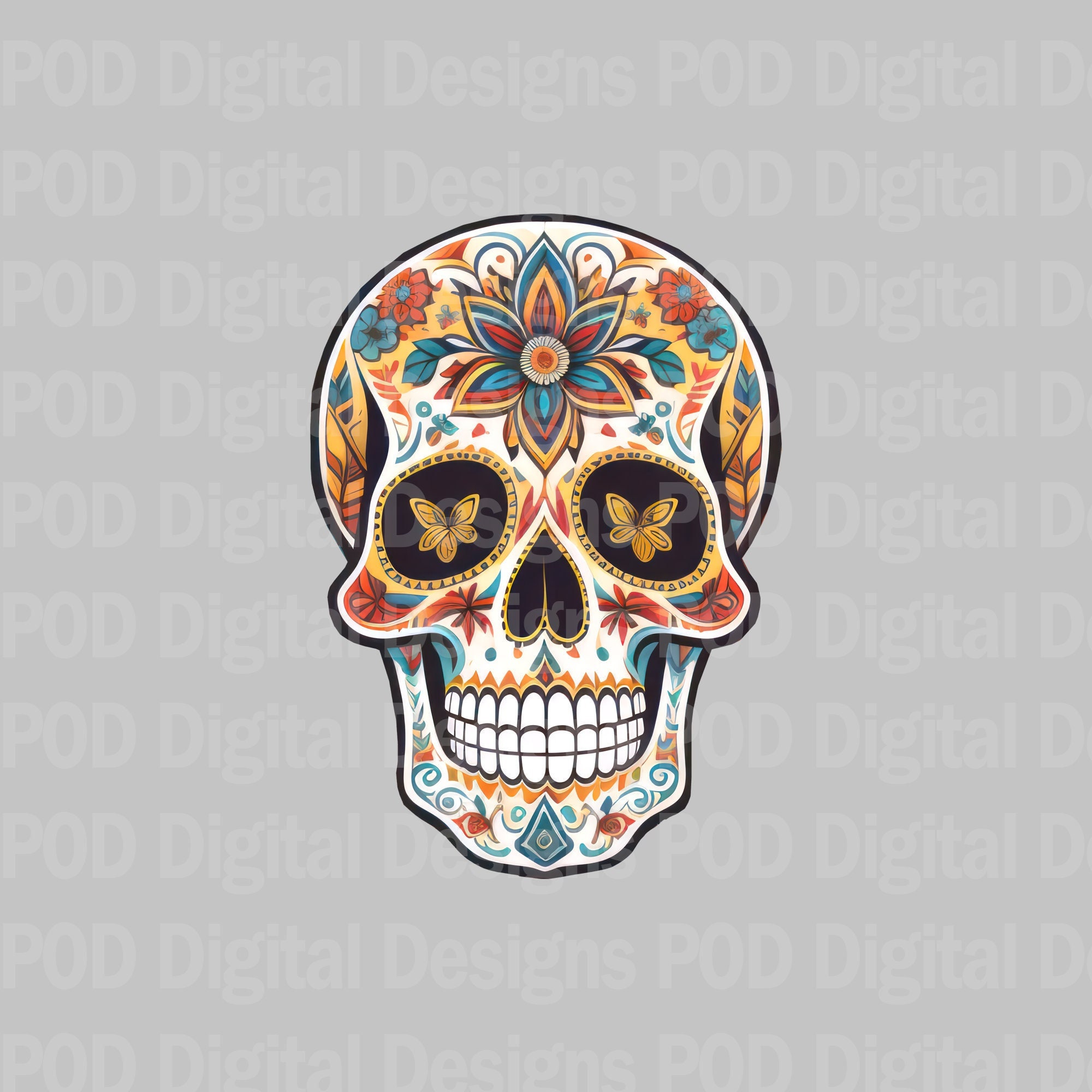 Vibrant Sugar Skull Art: Transparent PNG for Sublimation - Etsy