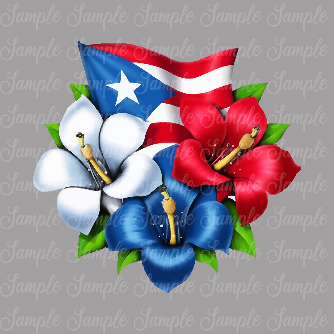 Puerto Rico Flag & Flower PNG: Sublimation/dtf/pod Digital Image - Etsy