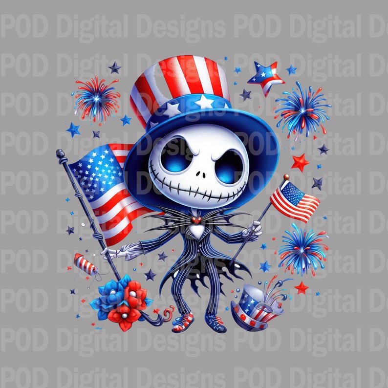 Transparent Png Patriotic Jack Skeleton Digital Image | Sublimation ...