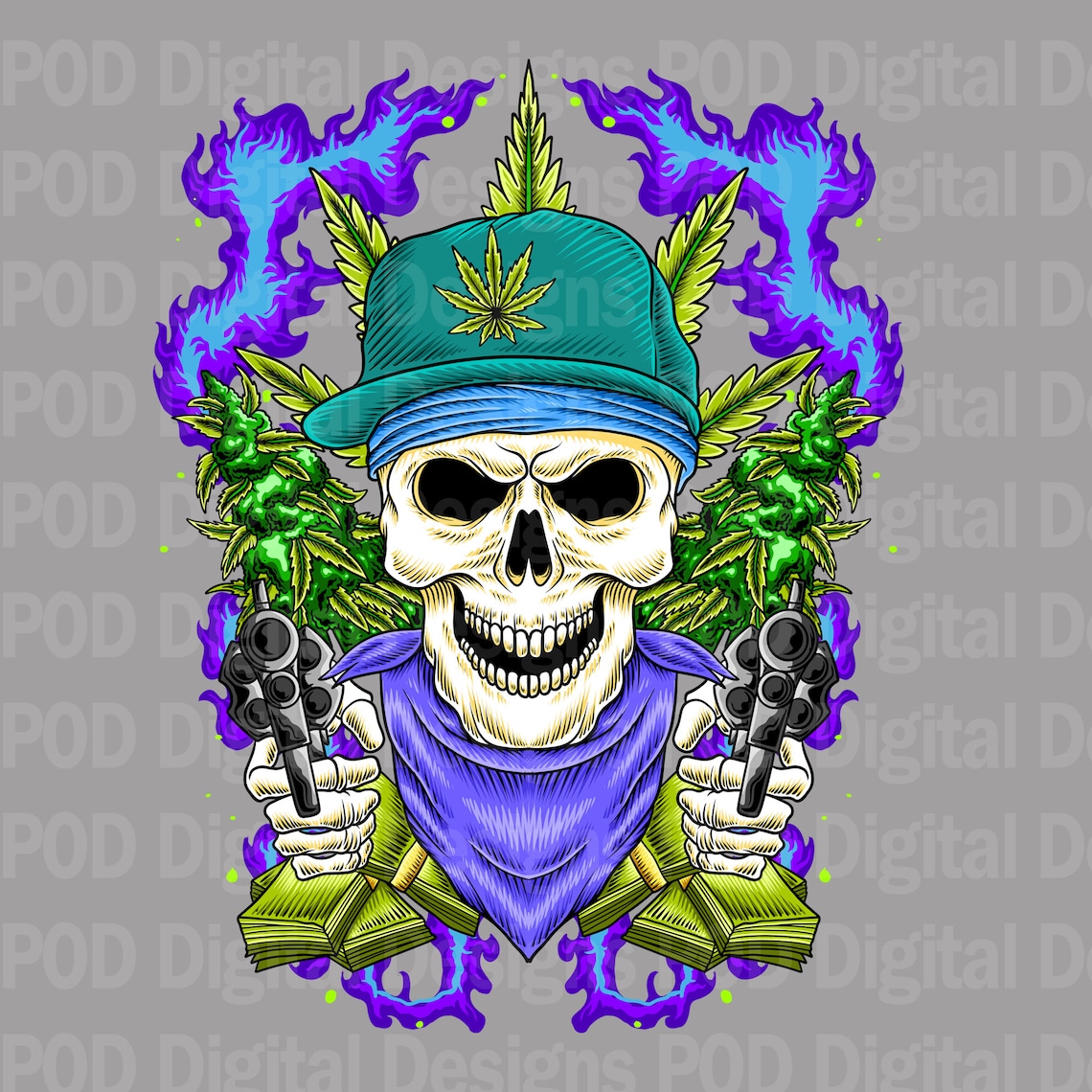 Transparent Png Gangsta Skull, Cannabis, Weed | Sublimation | DTF | DTG ...