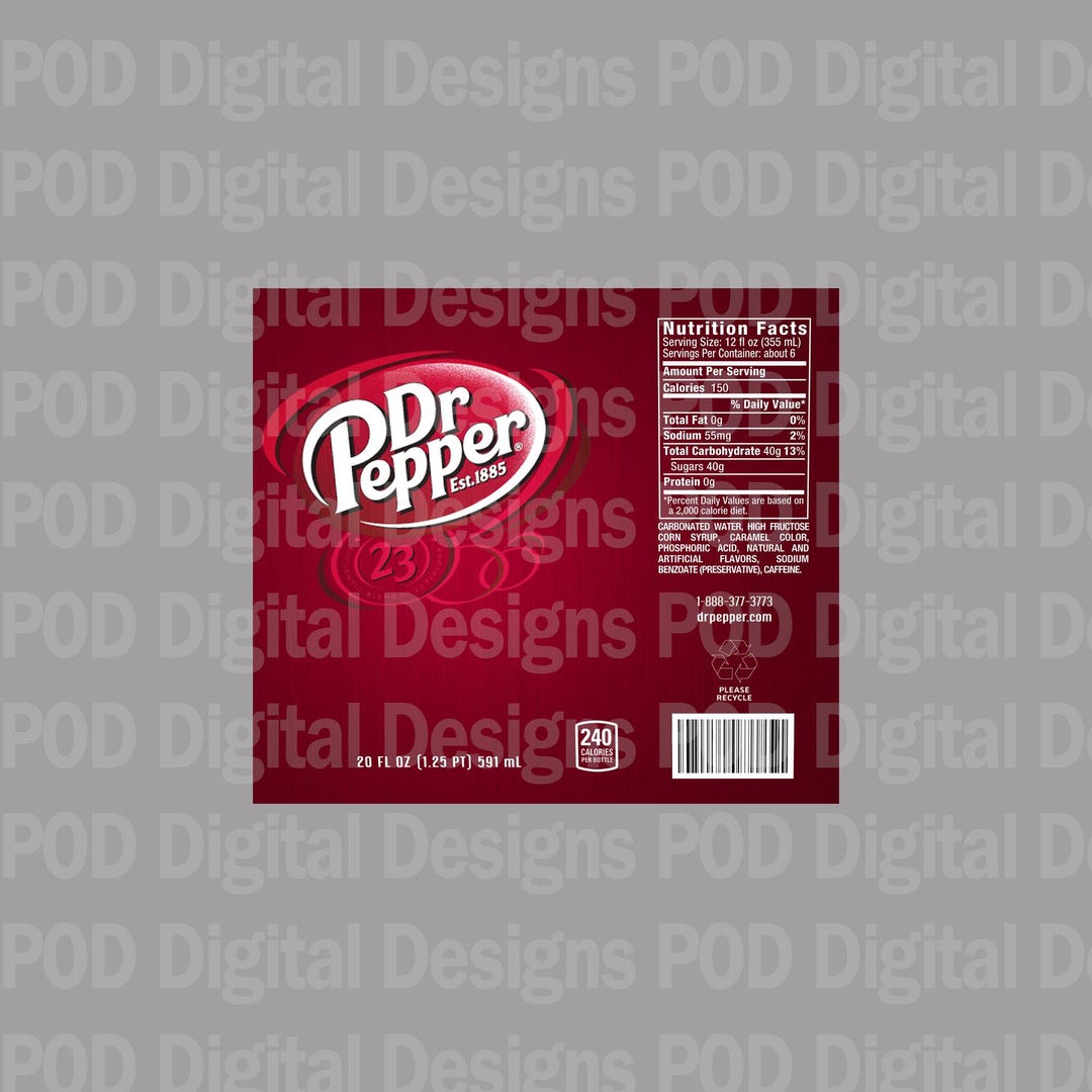 20 OZ Skinny Straight Digital Download Dr Pepper Sublimation Tumbler ...