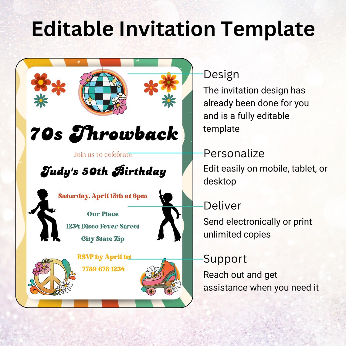70s Birthday Party Invitation | Retro Decades Invite | 70s Disco Invite ...
