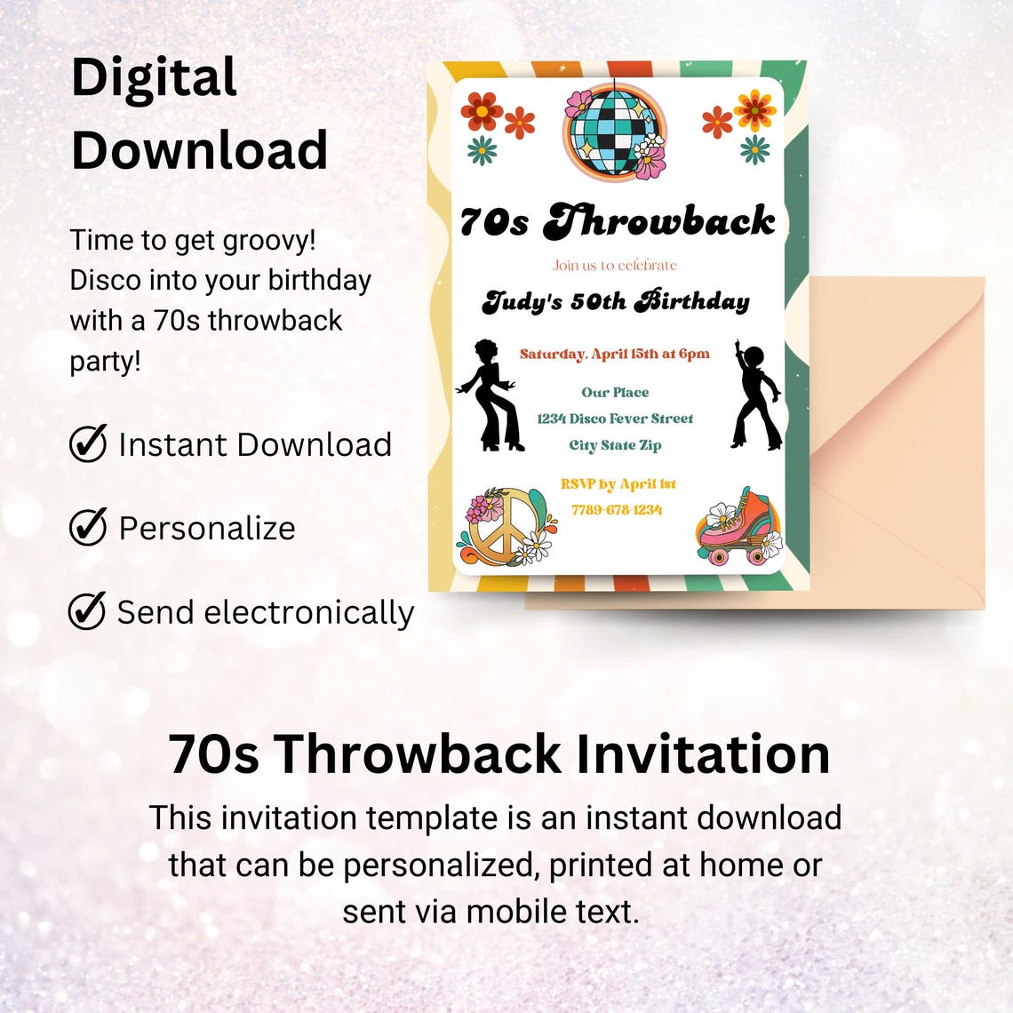 70s Birthday Party Invitation | Retro Decades Invite | 70s Disco Invite ...