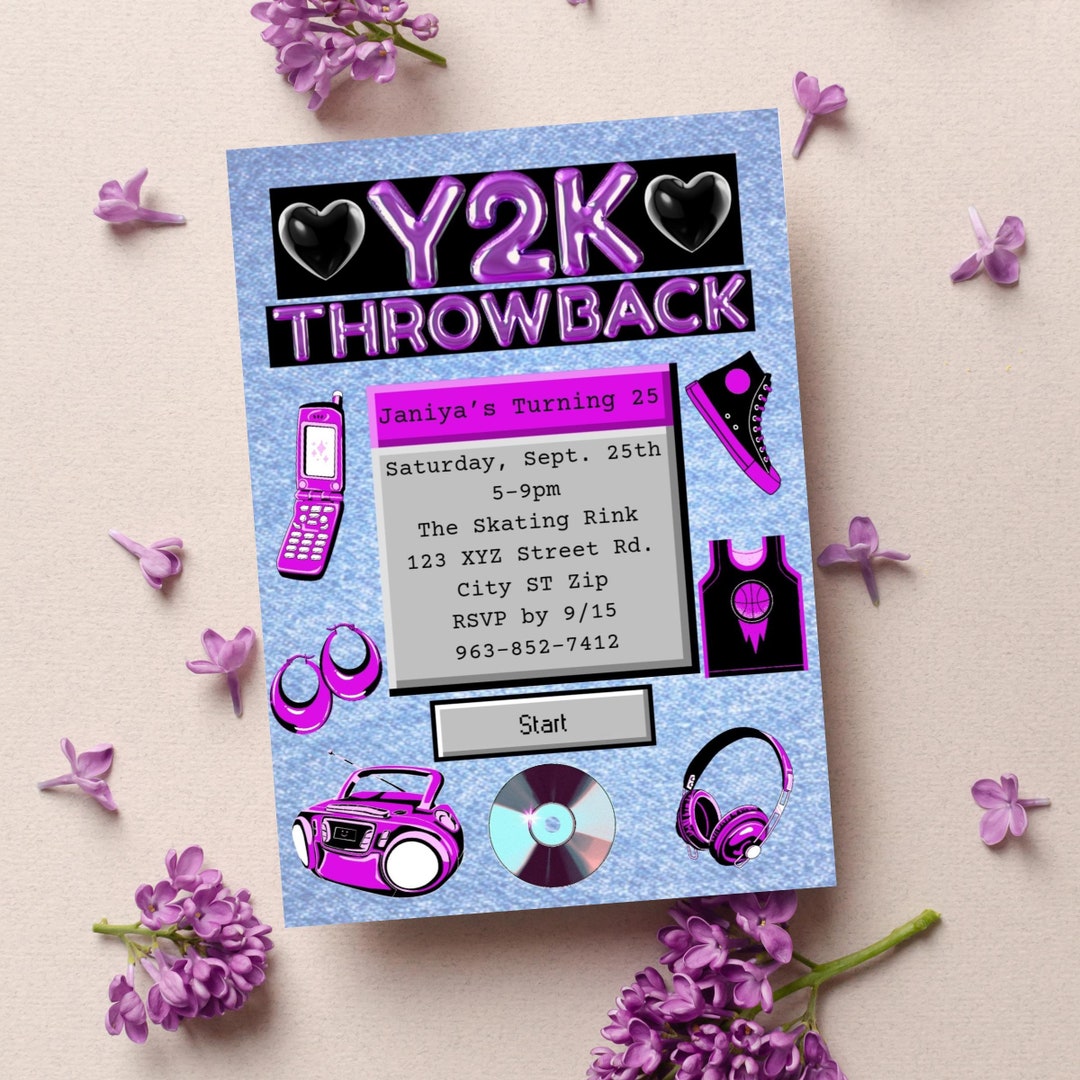 Y2K Throwback Birthday Party Invite Template | 2000s Theme Invitation ...