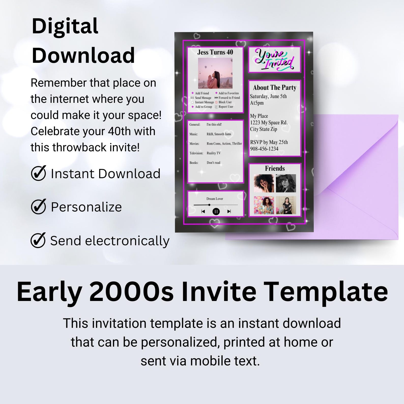 Early 2000s Invitation Template | Y2K Throwback Invite With Social ...