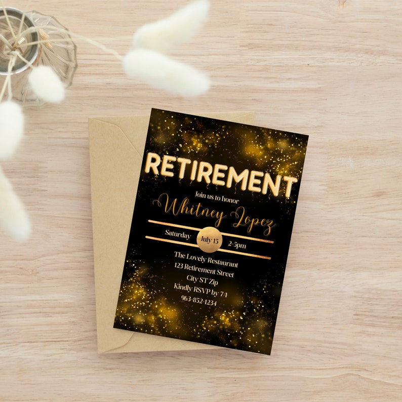 Retirement Party Invitation | Retirement Invitation | Elegant Black and ...
