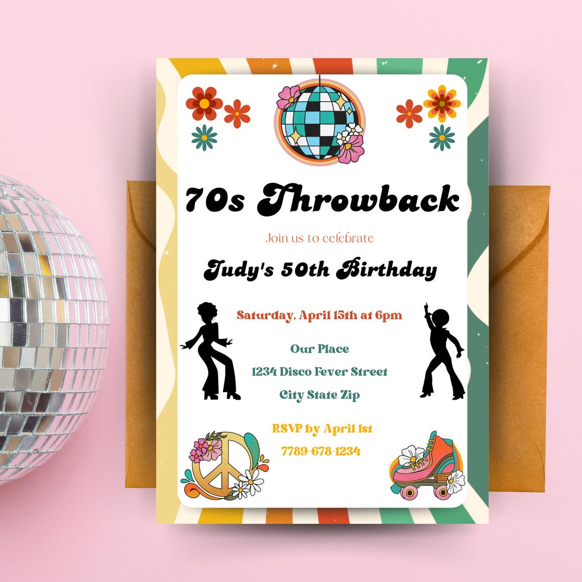 70s Birthday Party Invitation | Retro Decades Invite | 70s Disco Invite ...