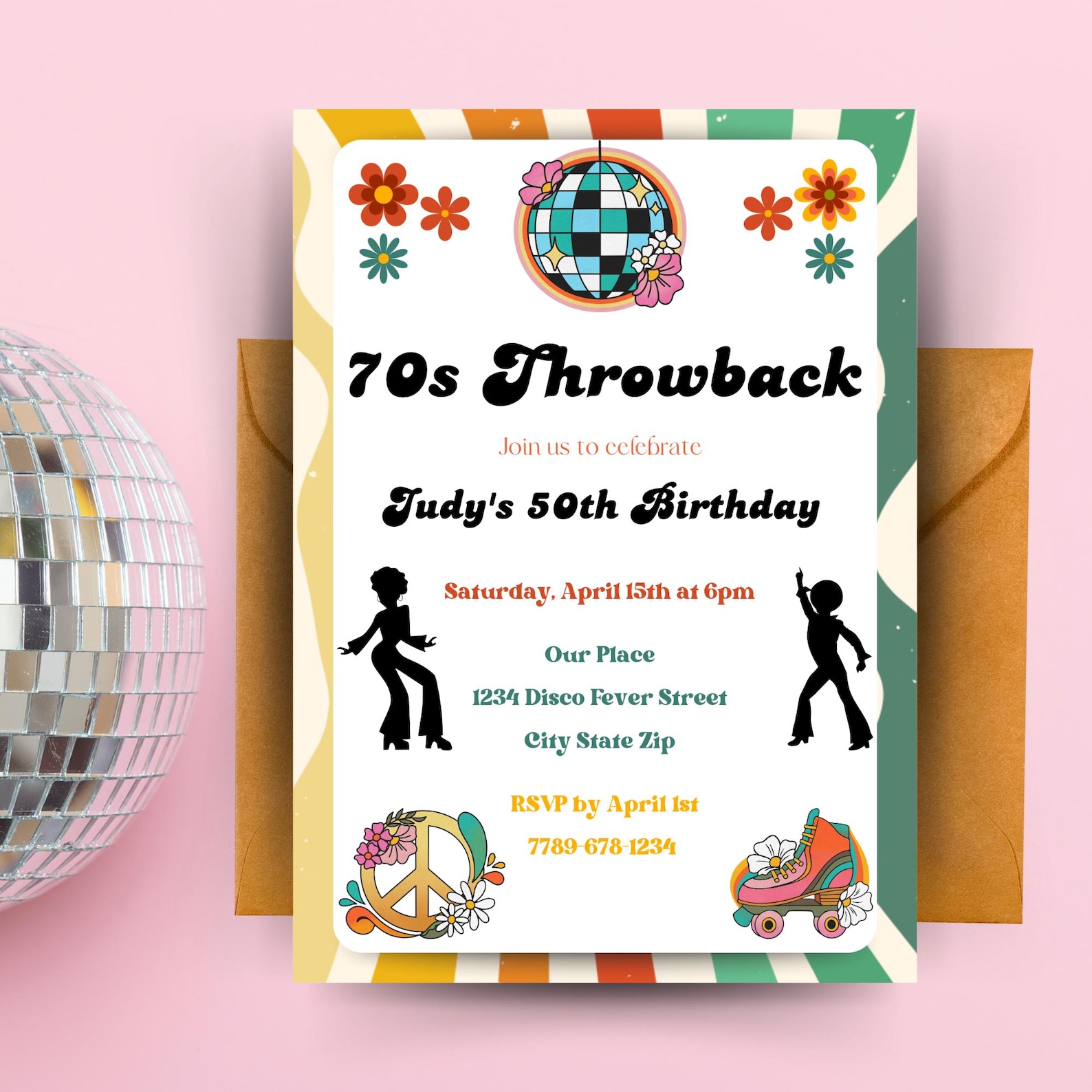 70s Birthday Party Invitation | Retro Decades Invite | 70s Disco Invite ...