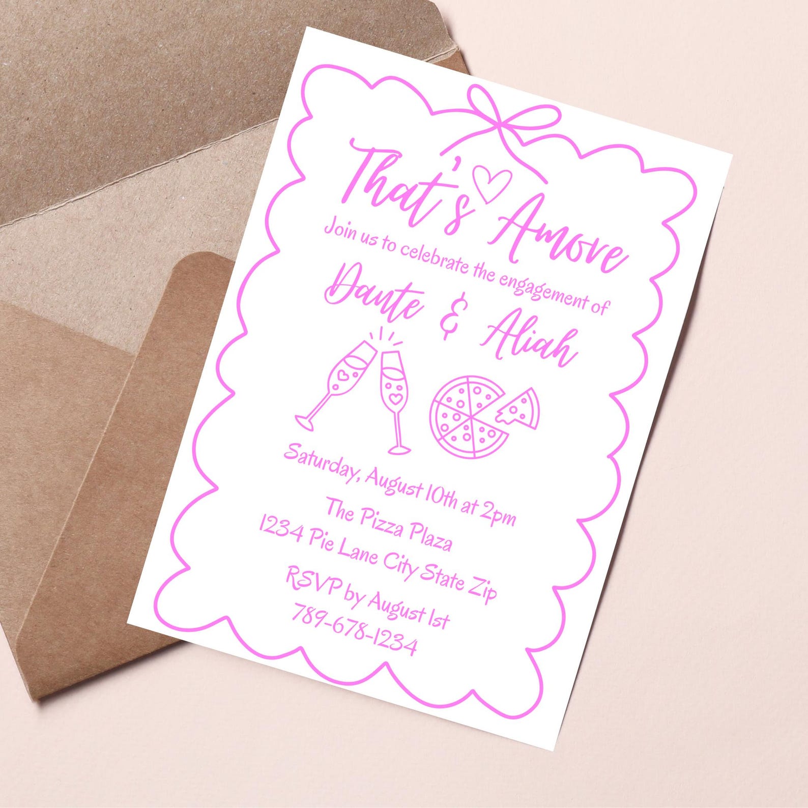 Italian Engagement Party Invitation: Pizza & Wine, Hand-drawn (digital ...