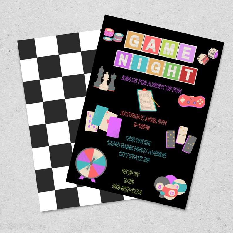 Game Night Invitation | Editable Family Game Night Invite | Board Game ...