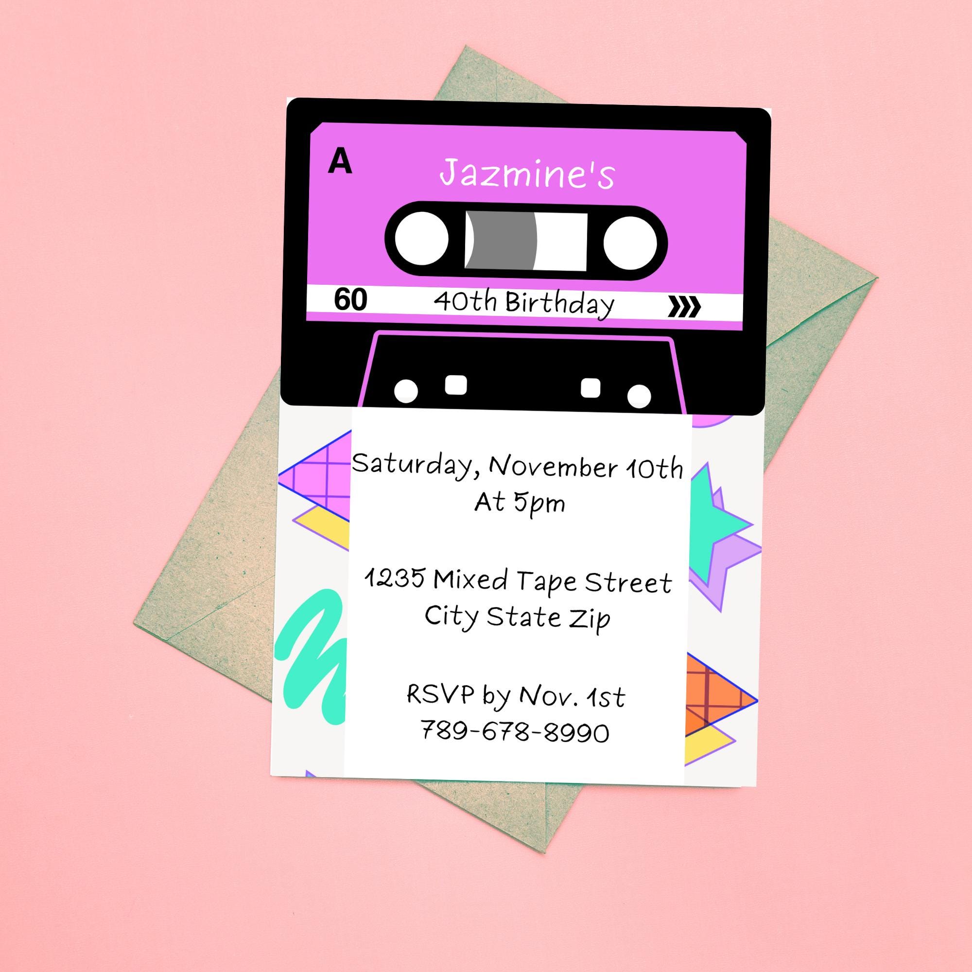 40th Birthday Invitation Digital Canva | 80s Party Invite | Cassette ...