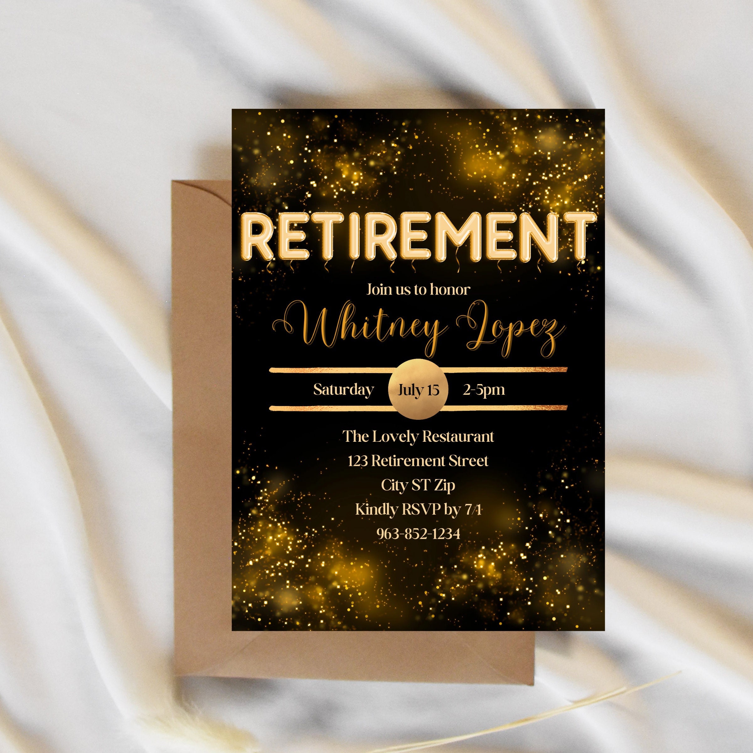 Retirement Party Invitation | Retirement Invitation | Elegant Black and ...