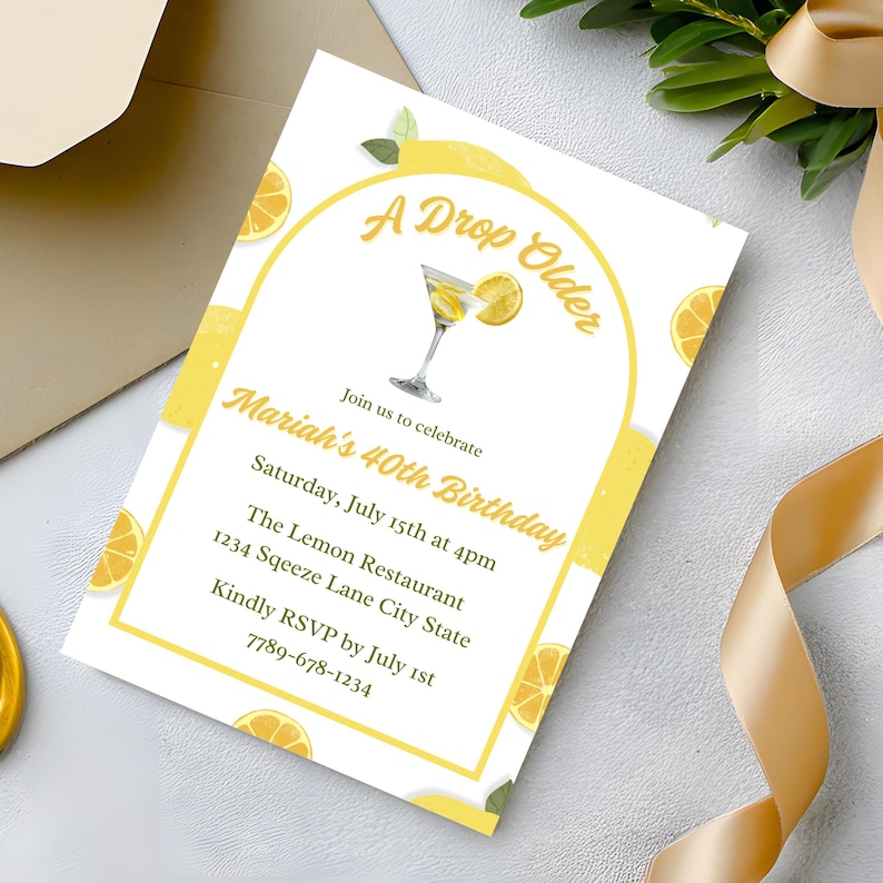 A Drop Older Invitation, Lemon Themed 40th Birthday Party Invite - Etsy