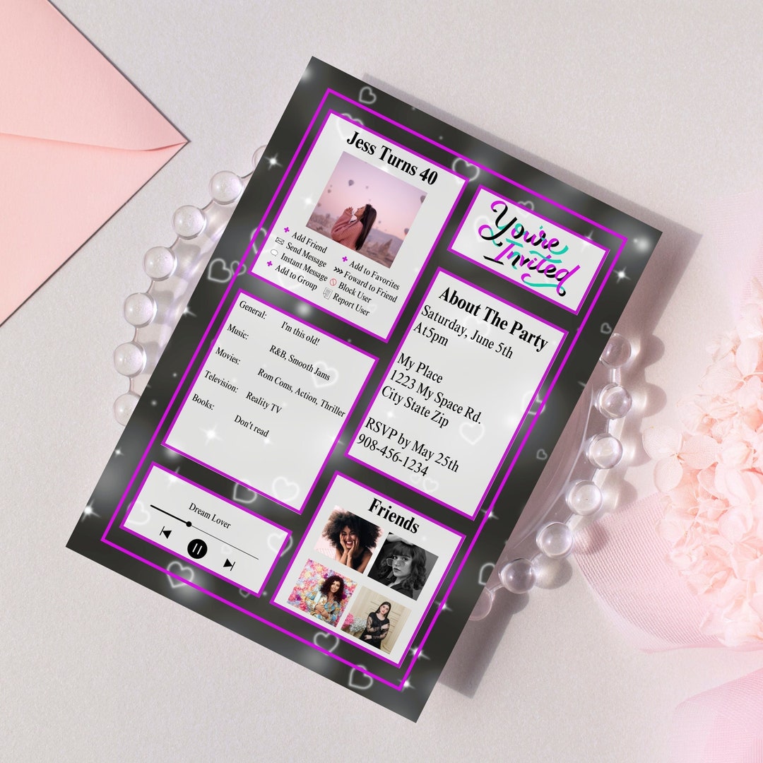 Early 2000s Invitation Template | Y2K Throwback Invite With Social ...