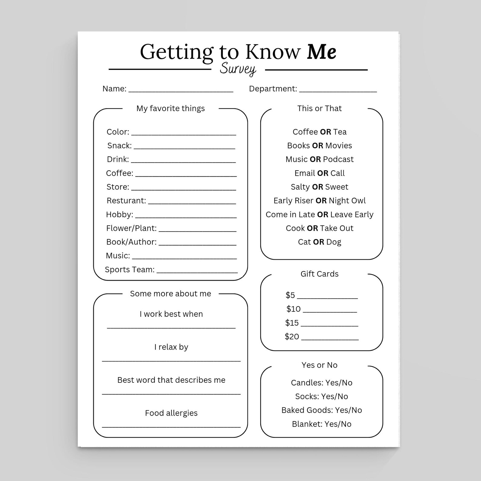 Getting to Know Me Survey Questionnaire, Team Building Activity ...