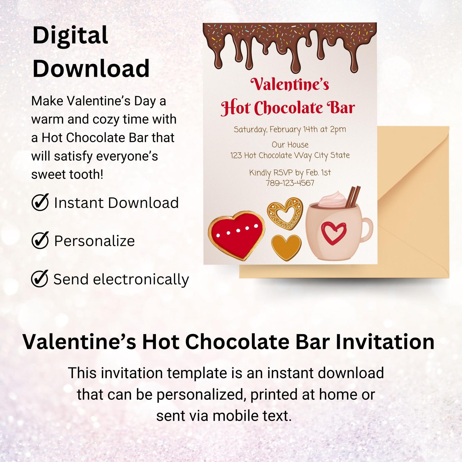 Valentine Hot Chocolate Bar Invitation Template, Editable Canva Hot ...