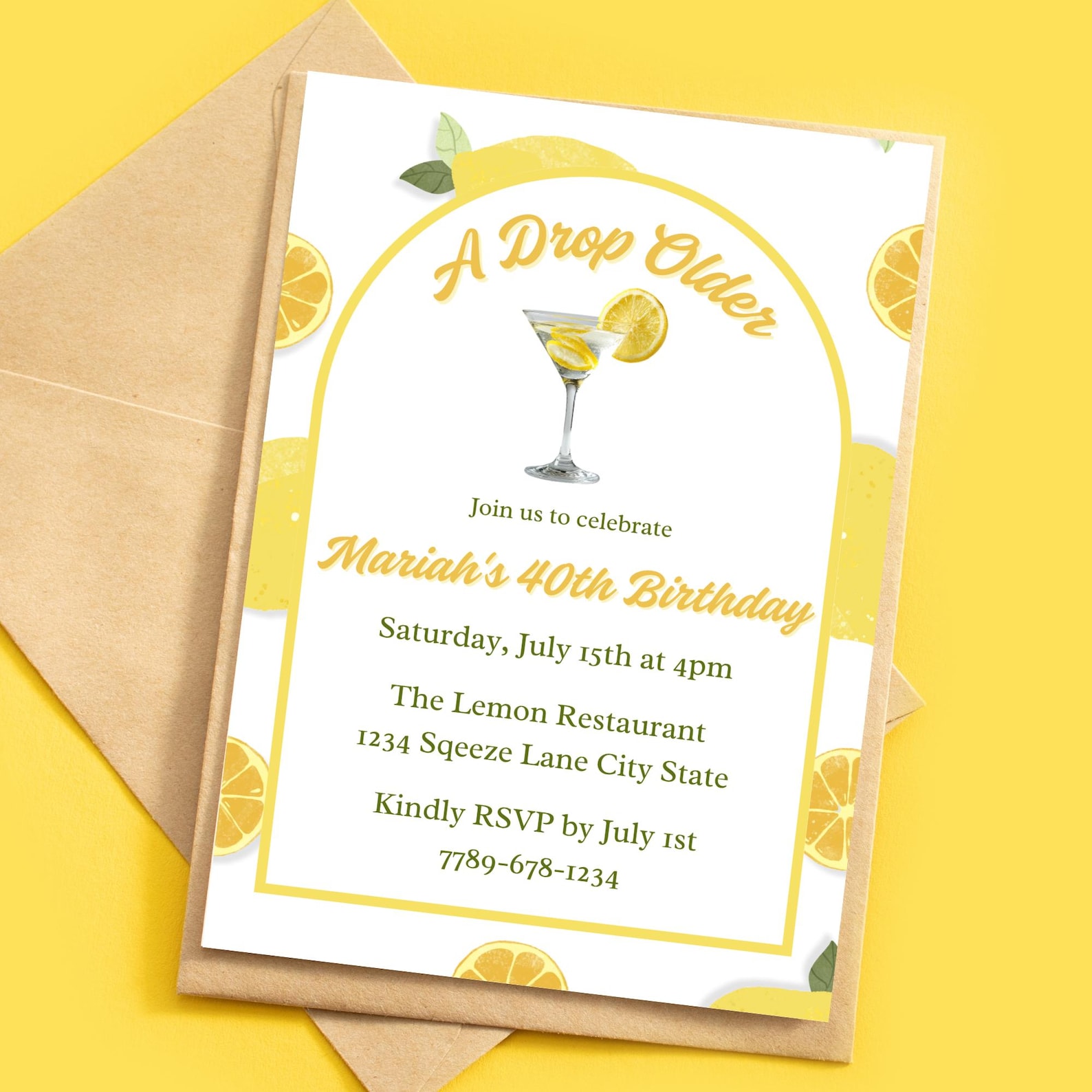 A Drop Older Invitation, Lemon Themed 40th Birthday Party Invite - Etsy