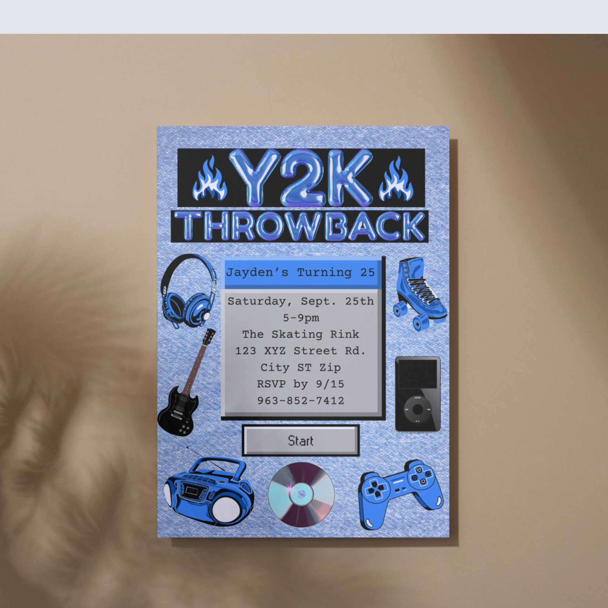 2000s Party Invitation for Him | Y2K Party Digital Invite | 2000 Theme ...