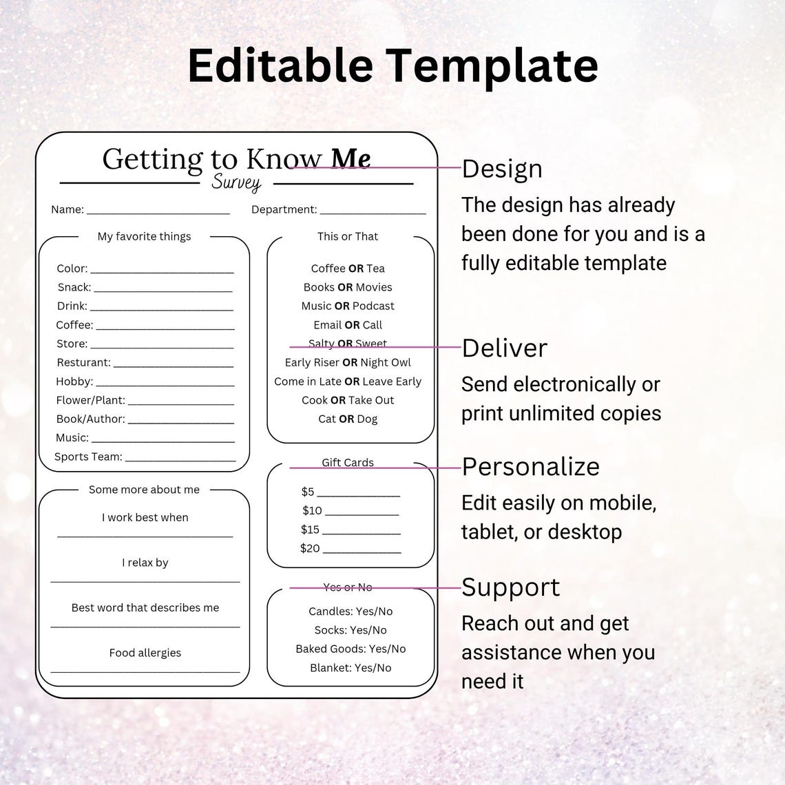 Getting to Know Me Survey Printable, Team Building Icebreaker Worksheet ...