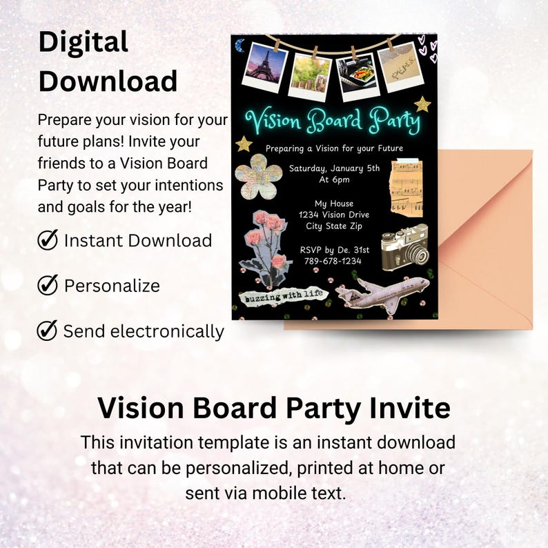 Vision Board Party Invite: Dream Board Template (digital Download) - Etsy