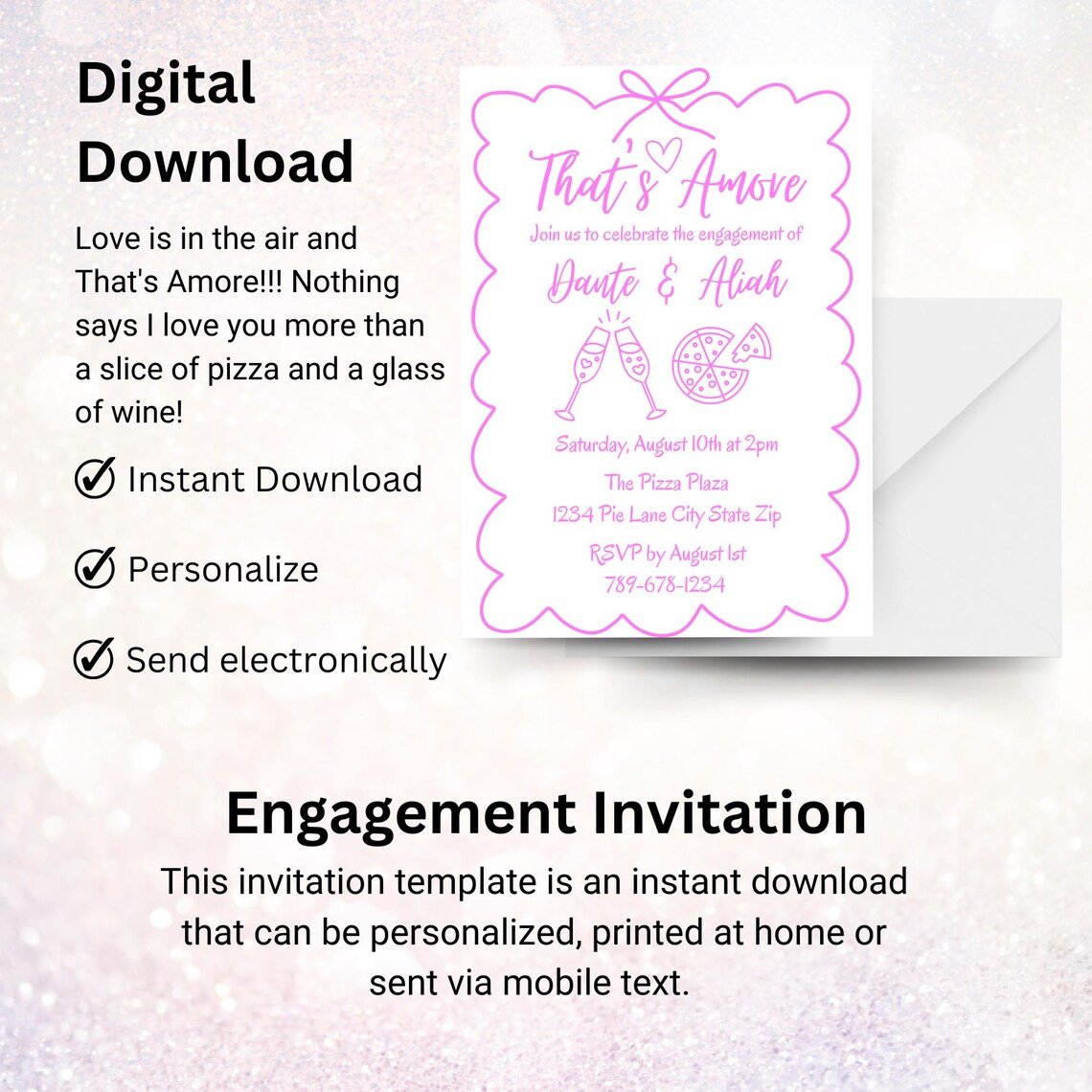 Italian Engagement Party Invitation: Pizza & Wine, Hand-drawn (digital ...