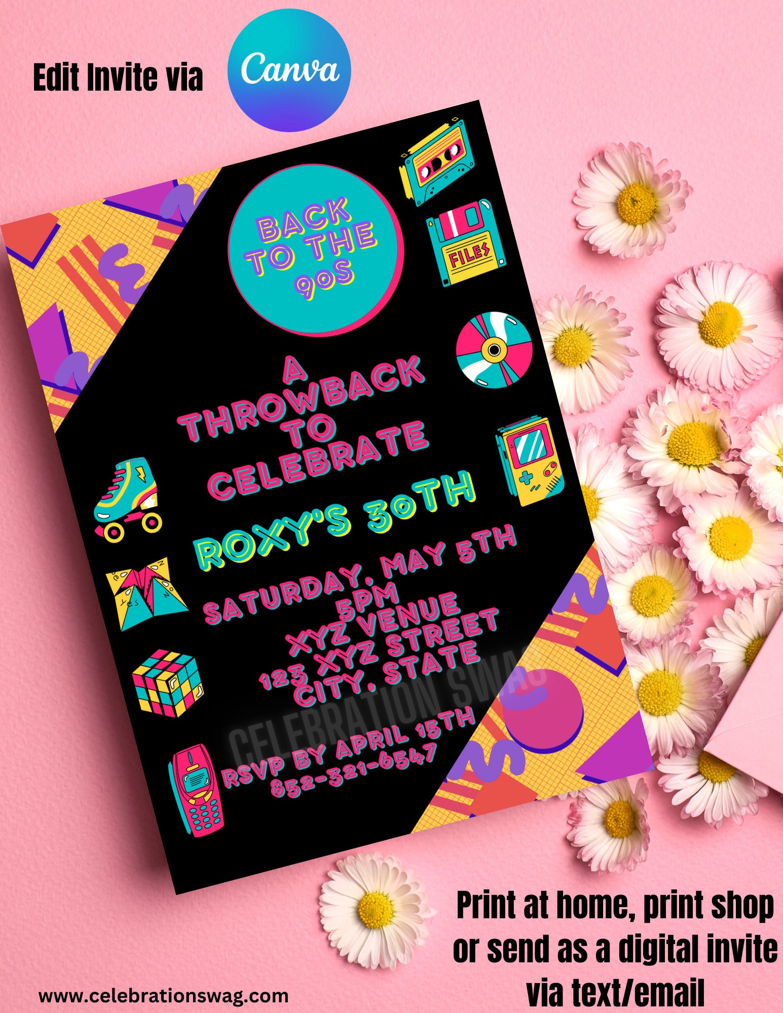 90s Party Invitation Template | Back to the 90s Invite | 90s Birthday ...