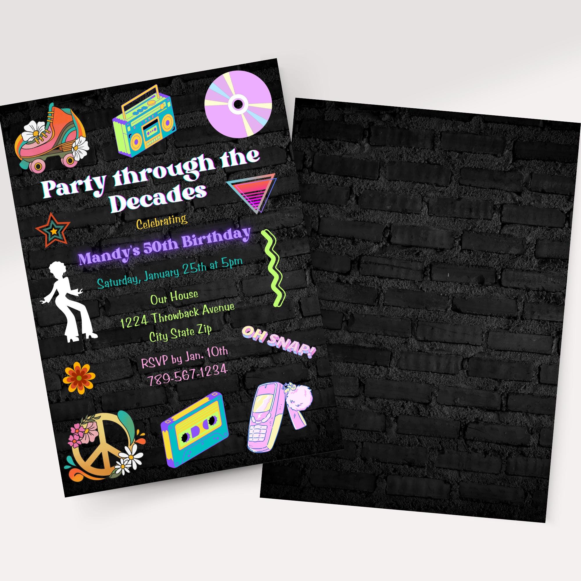 Decades Party Invitation | Retro Throwback Birthday Invite | Through ...