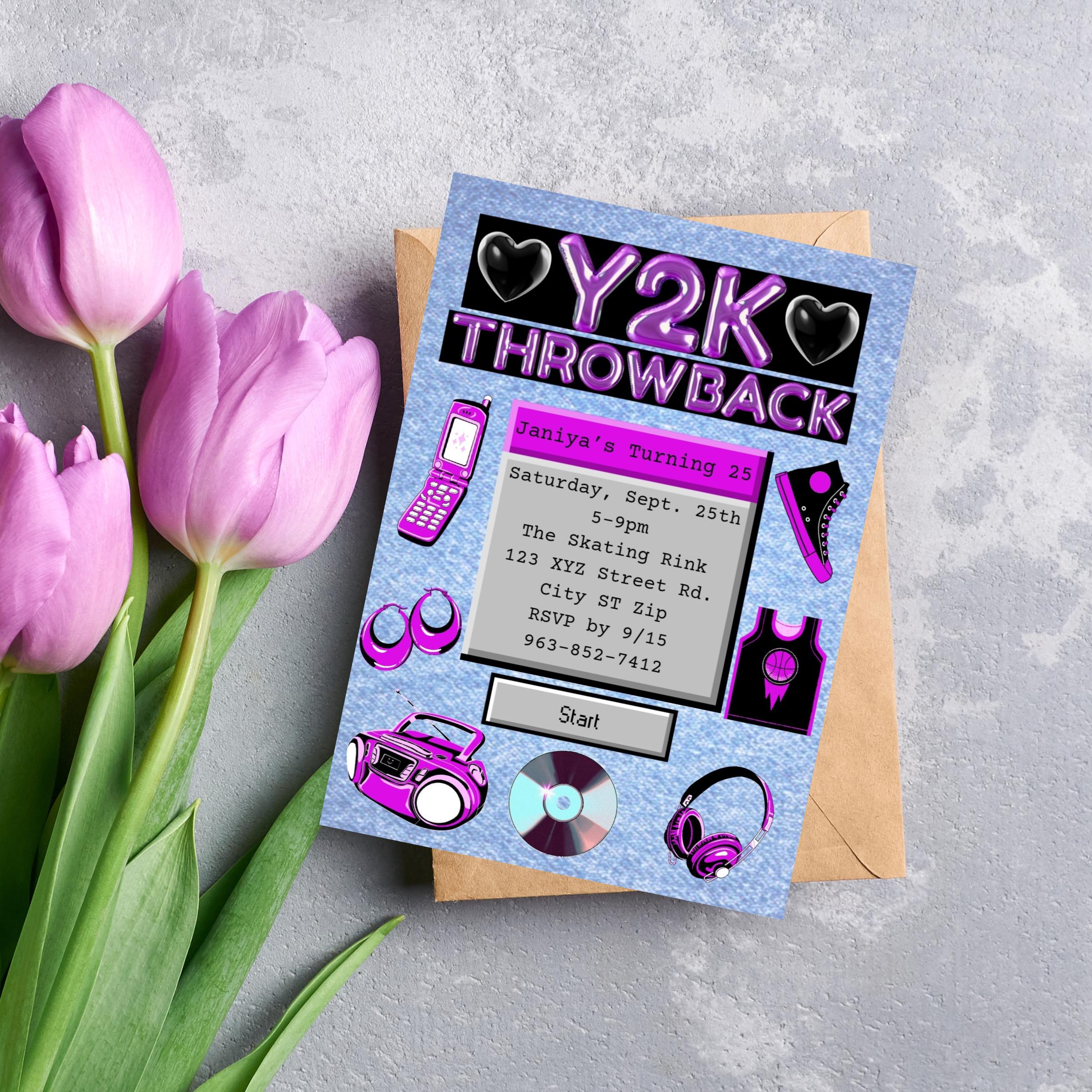 Y2K Throwback Birthday Party Invite Template | 2000s Theme Invitation ...