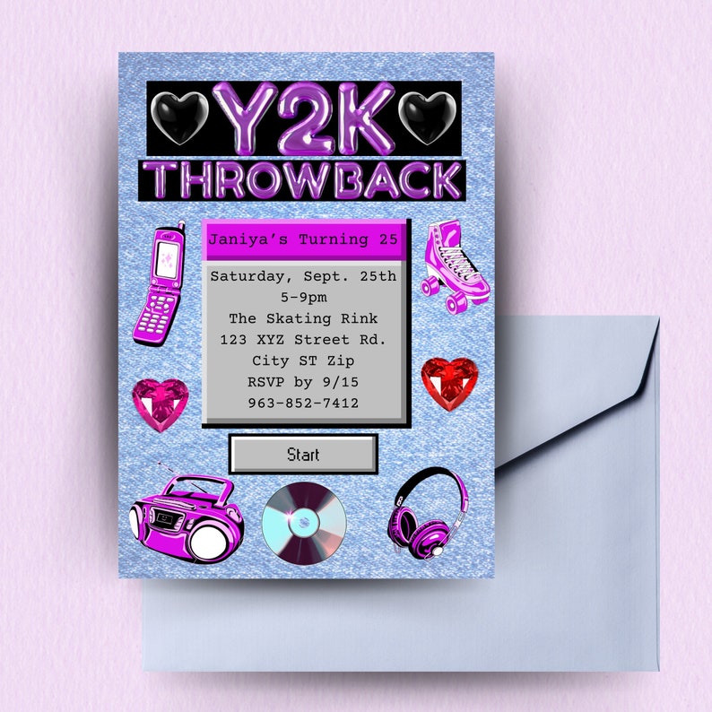 Y2K Invitation | 2000s Birthday Party Digital Invite | Retro 25th ...