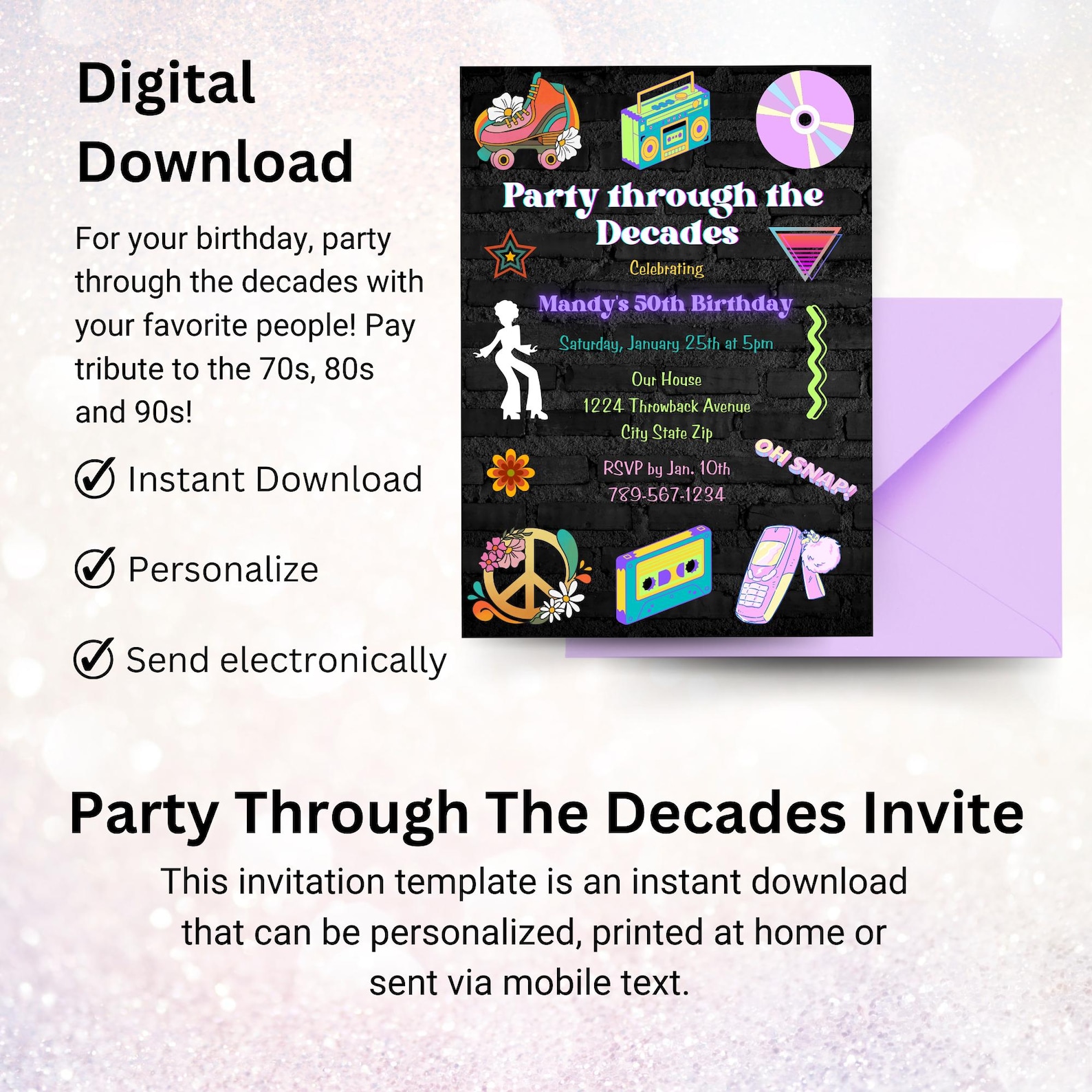 Decades Party Invitation | Retro Throwback Birthday Invite | Through ...