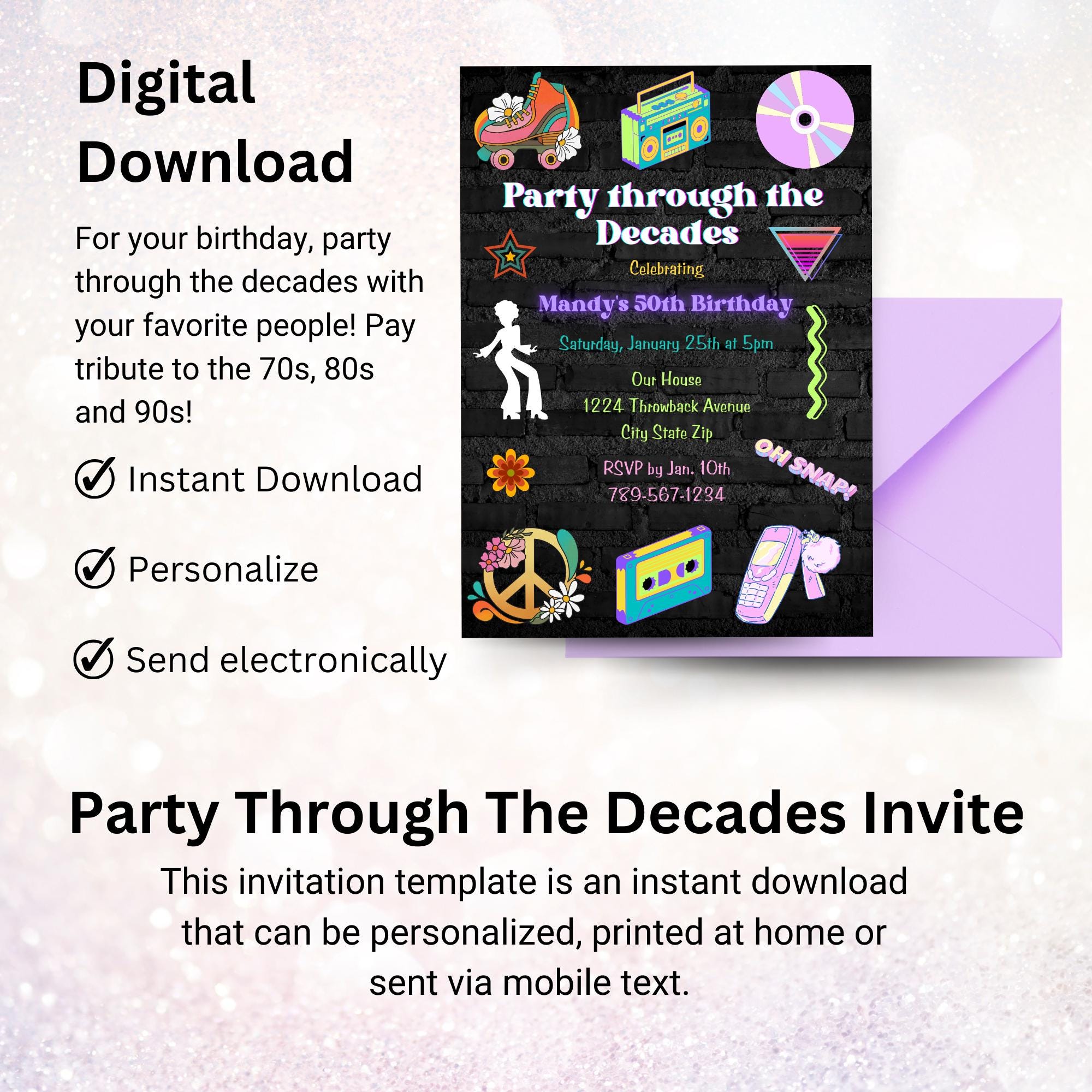 Decades Party Invitation | Retro Throwback Birthday Invite | Through ...