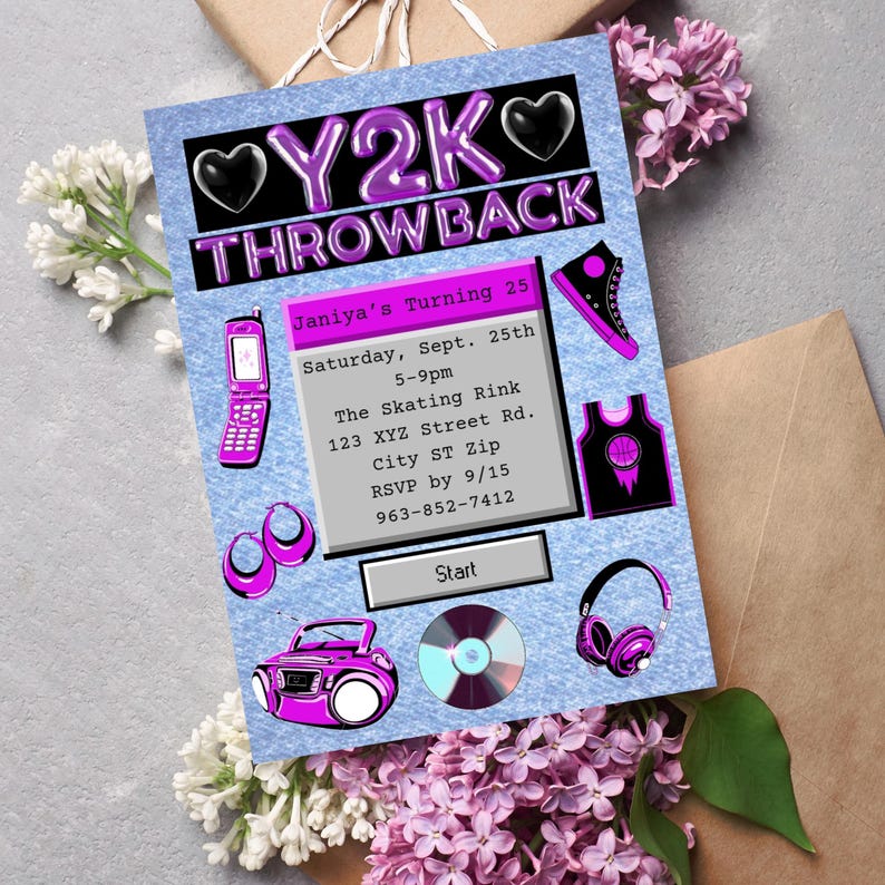 Y2K Throwback Birthday Party Invite Template | 2000s Theme Invitation | Retro 25th Birthday ...