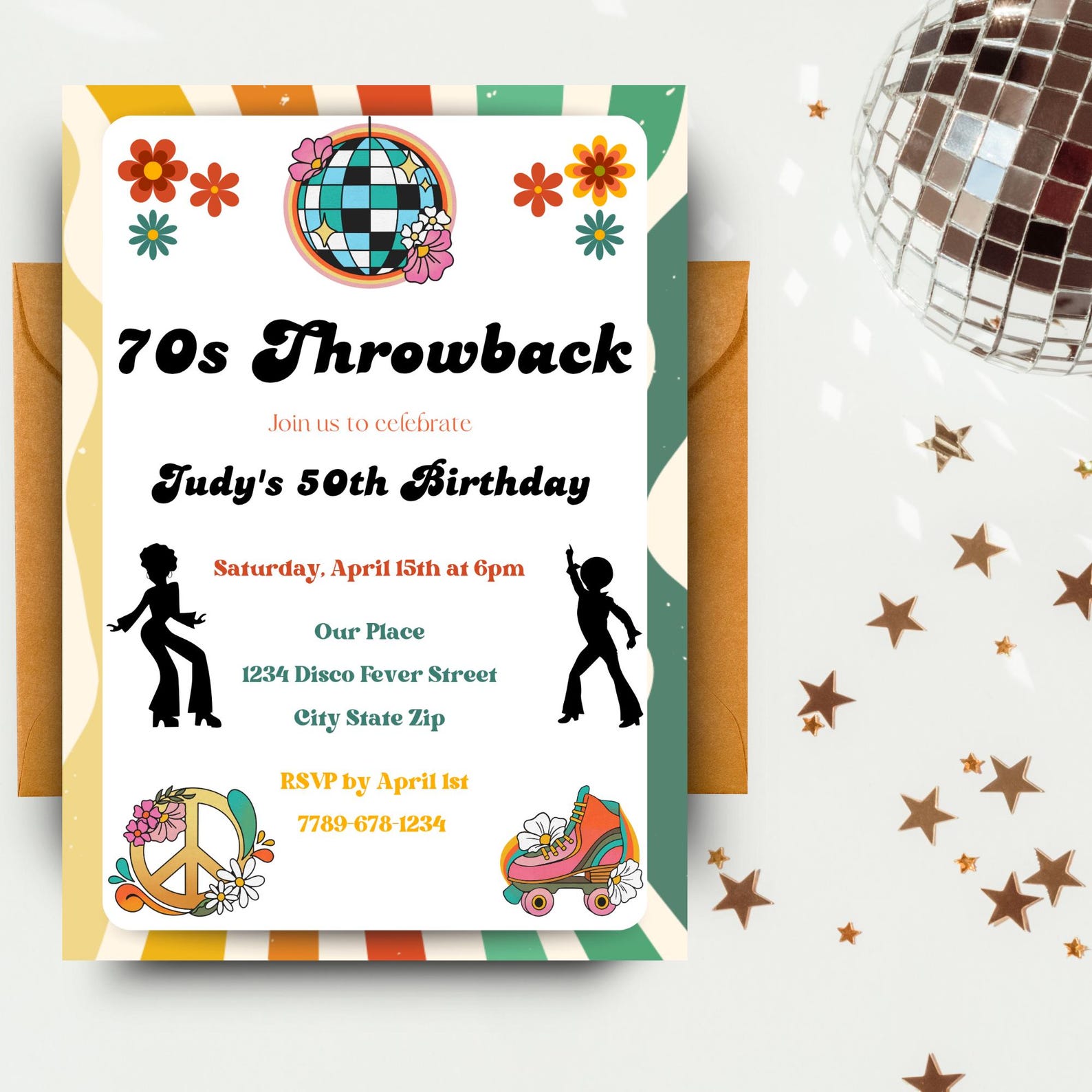 70s Birthday Party Invitation | Retro Decades Invite | 70s Disco Invite ...