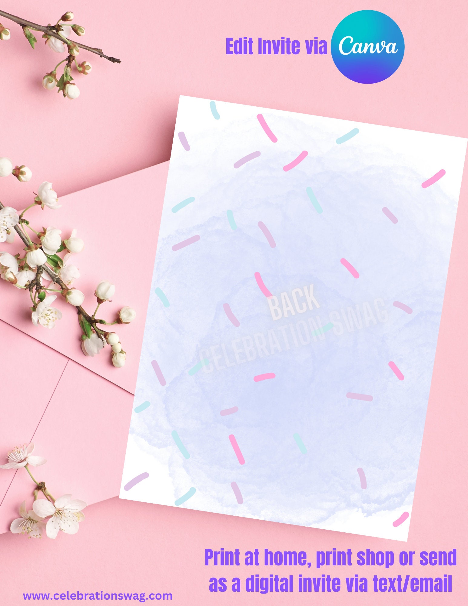 Candy Themed Birthday Party Invitation in Pastel Colors Two Sweet ...