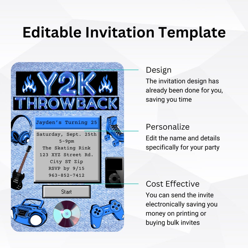 2000s Party Invitation for Him | Y2K Party Digital Invite | 2000 Theme ...