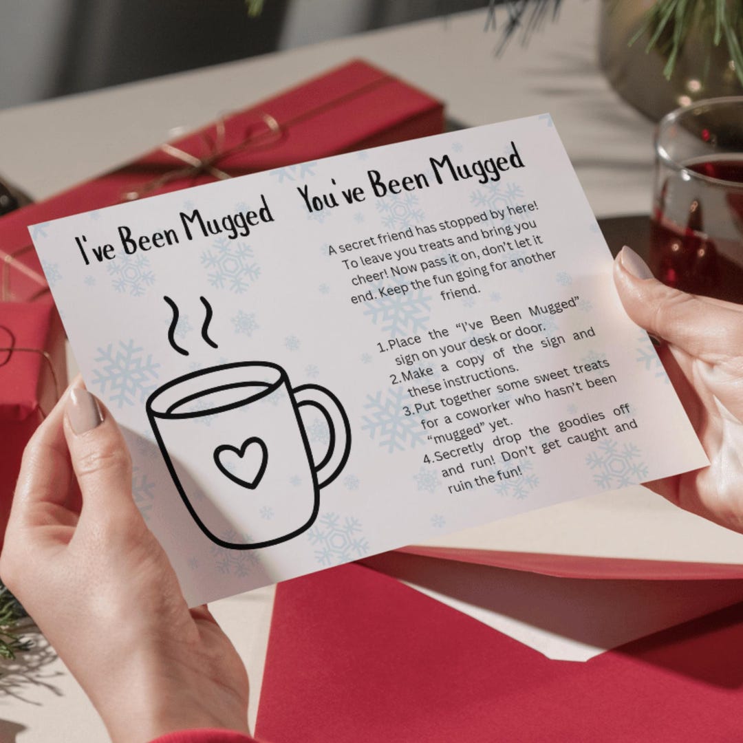 You've Been Mugged Printable, Secret Santa Ideas, Holiday Office Party ...