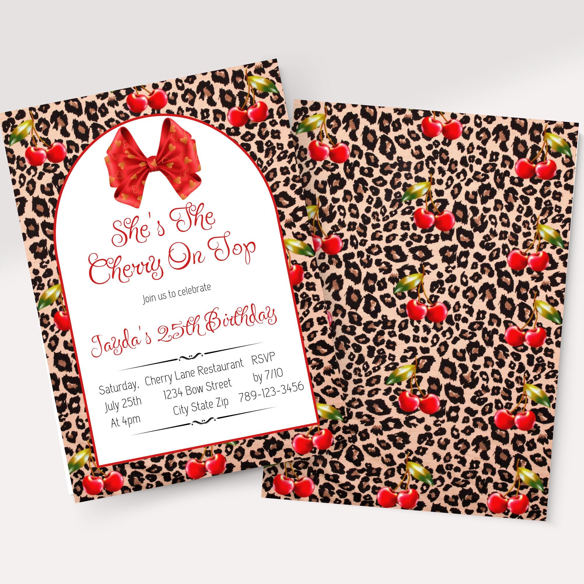 Cheetah Cherry Birthday Invitation | Shes the Cherry on Top Invite ...