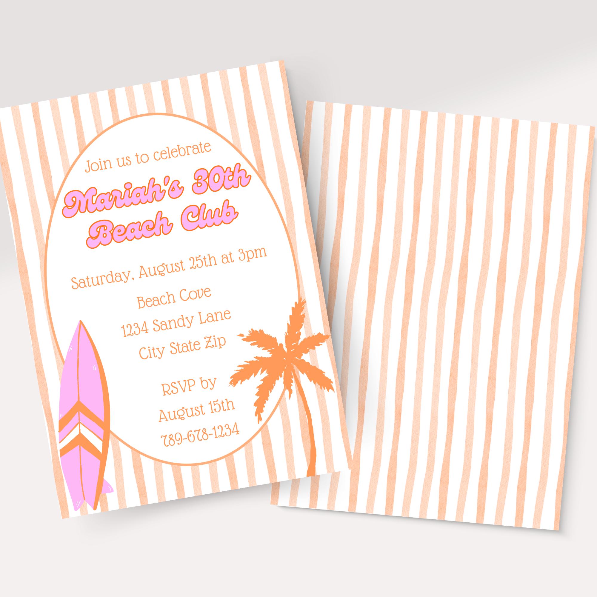 Beach Club Birthday Invitation | Coastal Summer Party Invite | Social ...