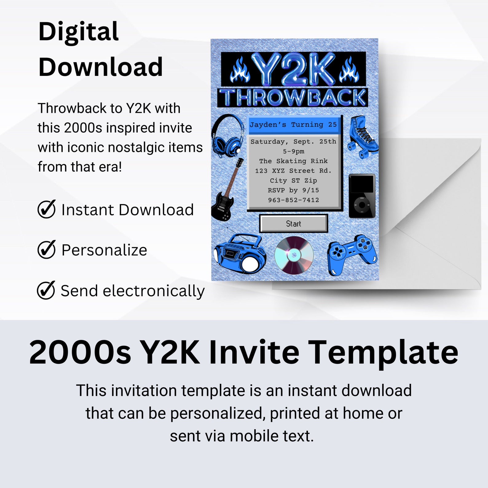 2000s Party Invitation for Him | Y2K Party Digital Invite | 2000 Theme ...