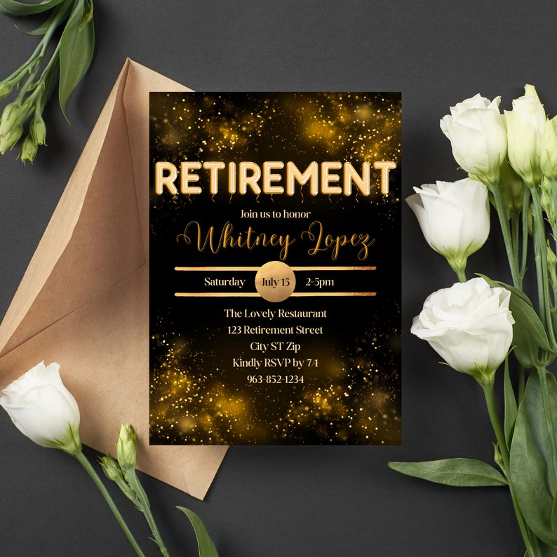 Retirement Party Invitation | Retirement Invitation | Elegant Black and ...