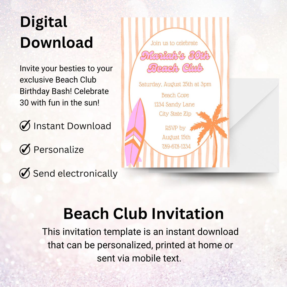 Beach Club Birthday Invitation | Coastal Summer Party Invite | Social ...