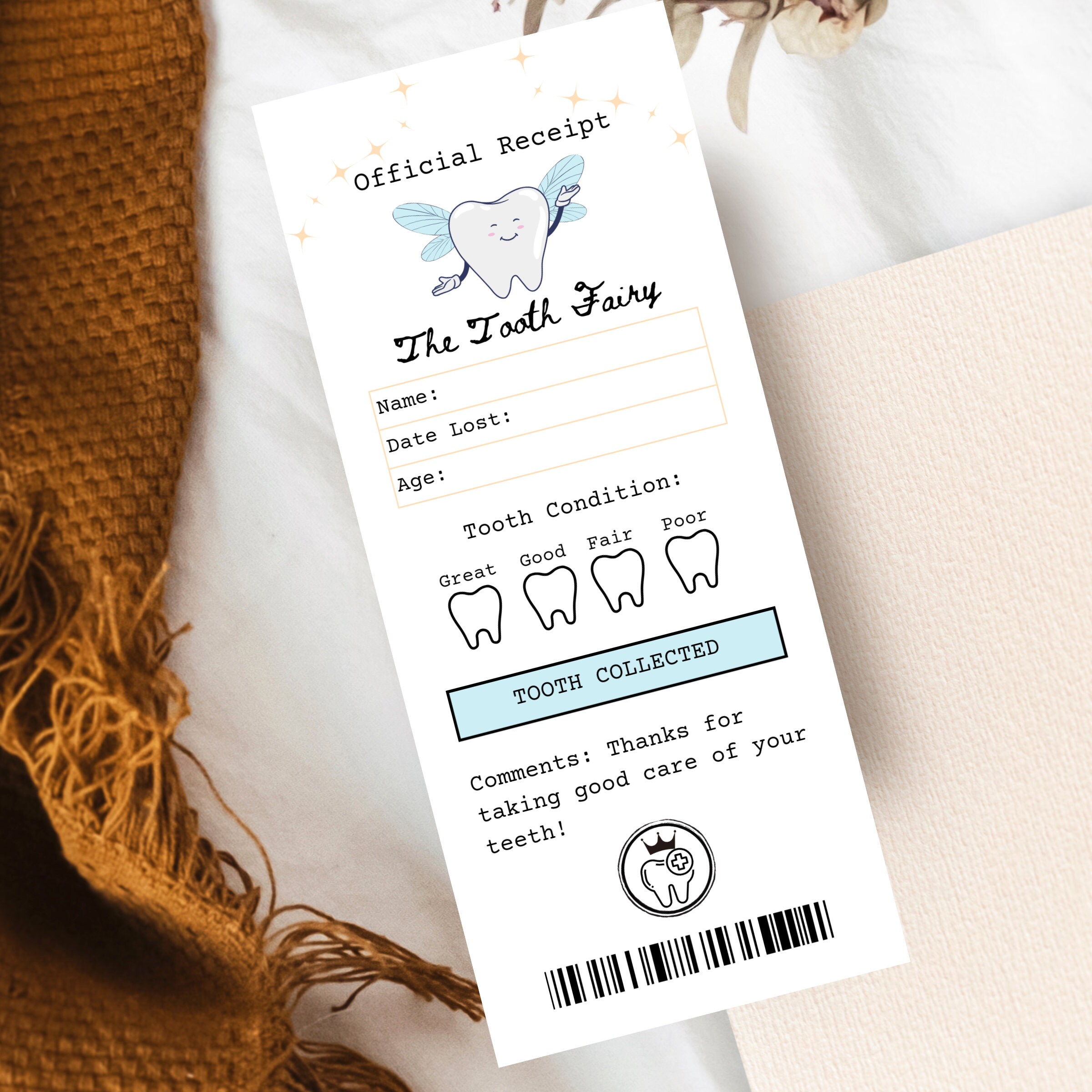 Tooth Fairy Receipt and Letter First Lost Tooth Certificate - Etsy