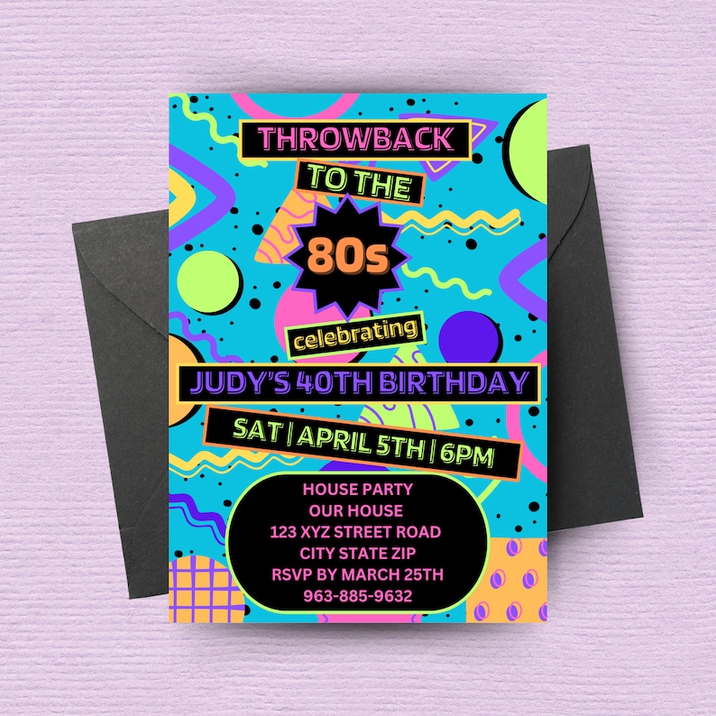 80s Party Invitation Template | Back to the 80s Theme Party Invite ...